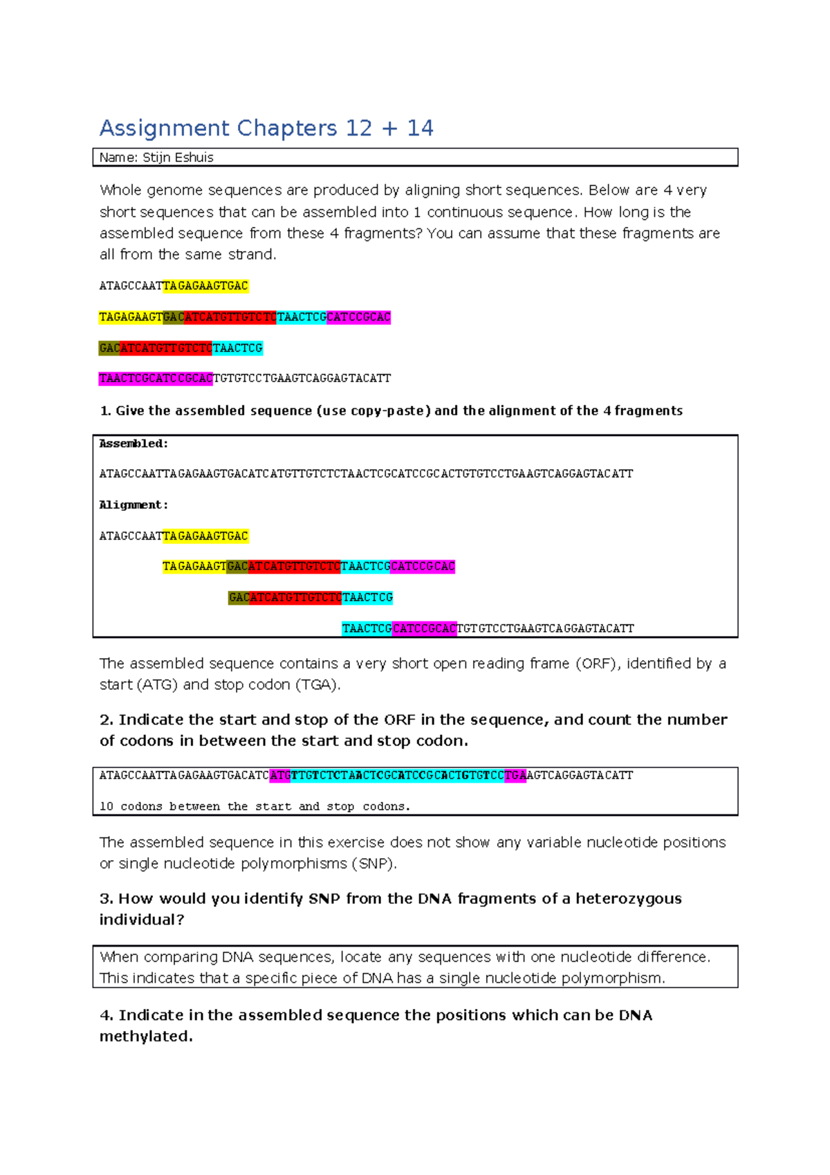 Assignment Chapters 12+14 fundamentals of genetics - Assignment ...