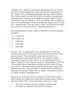 FIN 401 Cheatsheet - Cribsheet for Midterm - Example – NPV and Salvage Value A new piece of ...