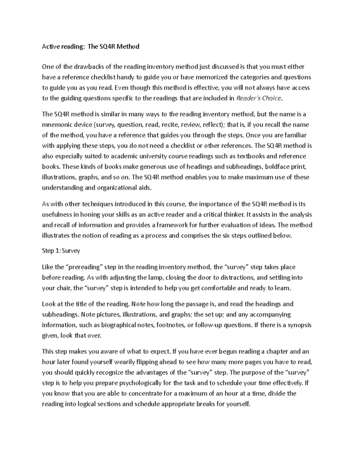 Active reading method - Active reading: The SQ4R Method One of the ...