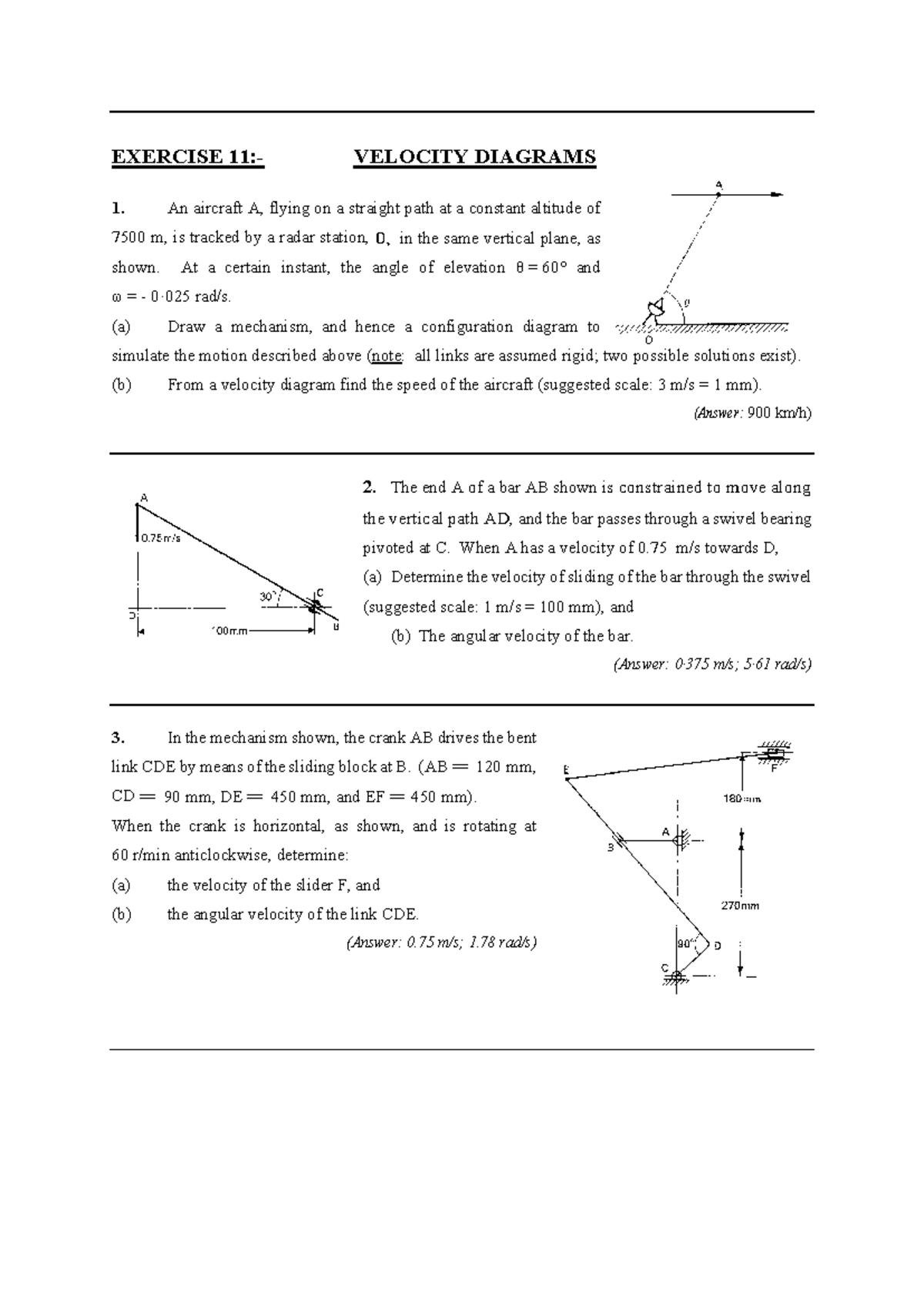 Exercises 11 - Mechanisms velocity diagrams - questions and solutions ...