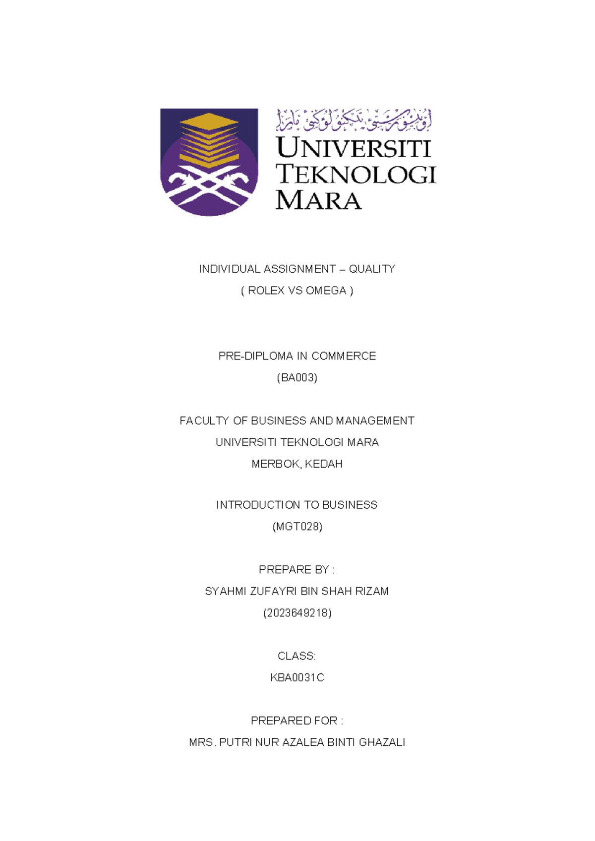 Faculty OF Business AND Management COVER PAGE - Public administration ...