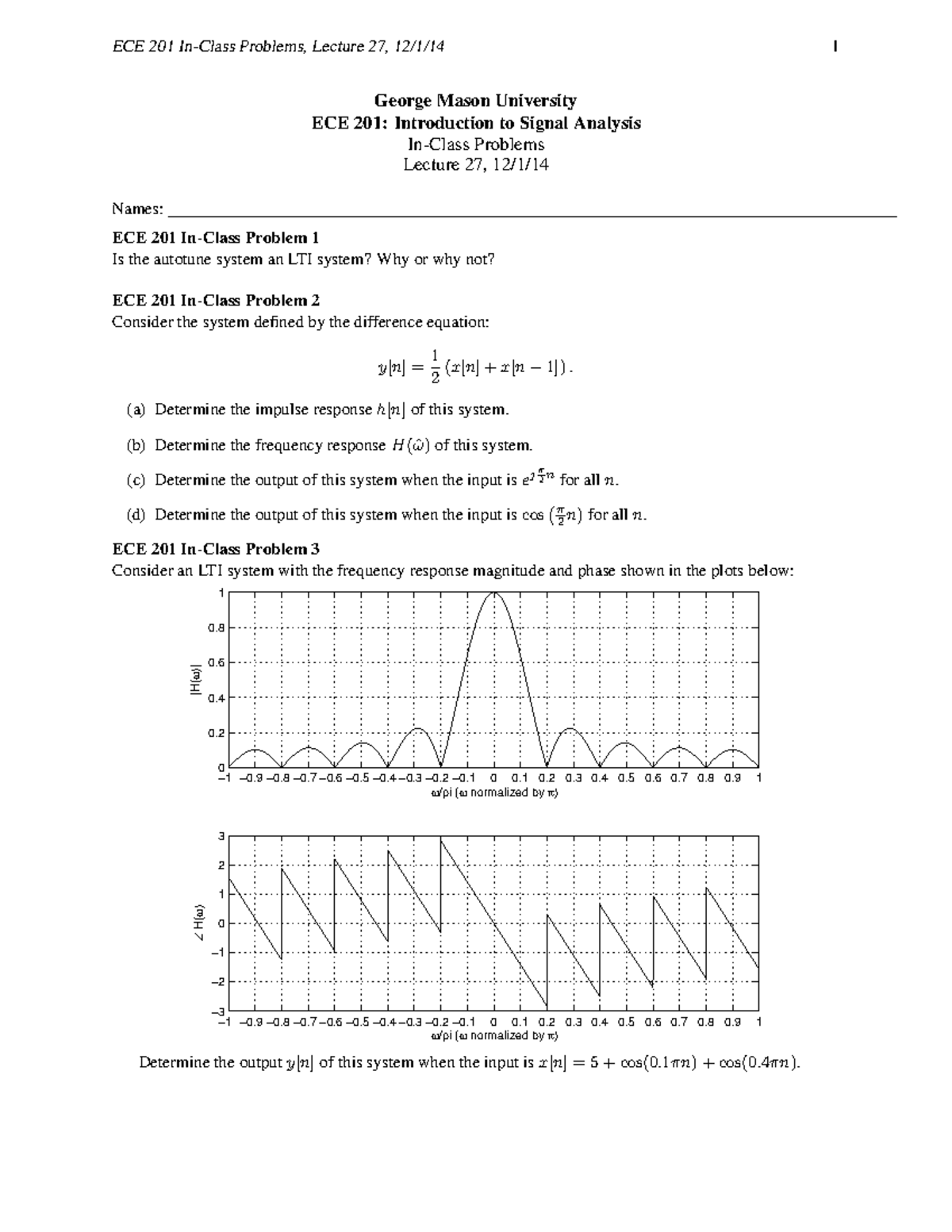 Problems In-class Lecture 27 - ECE 201 Problems, Lecture 27, 1 George ...