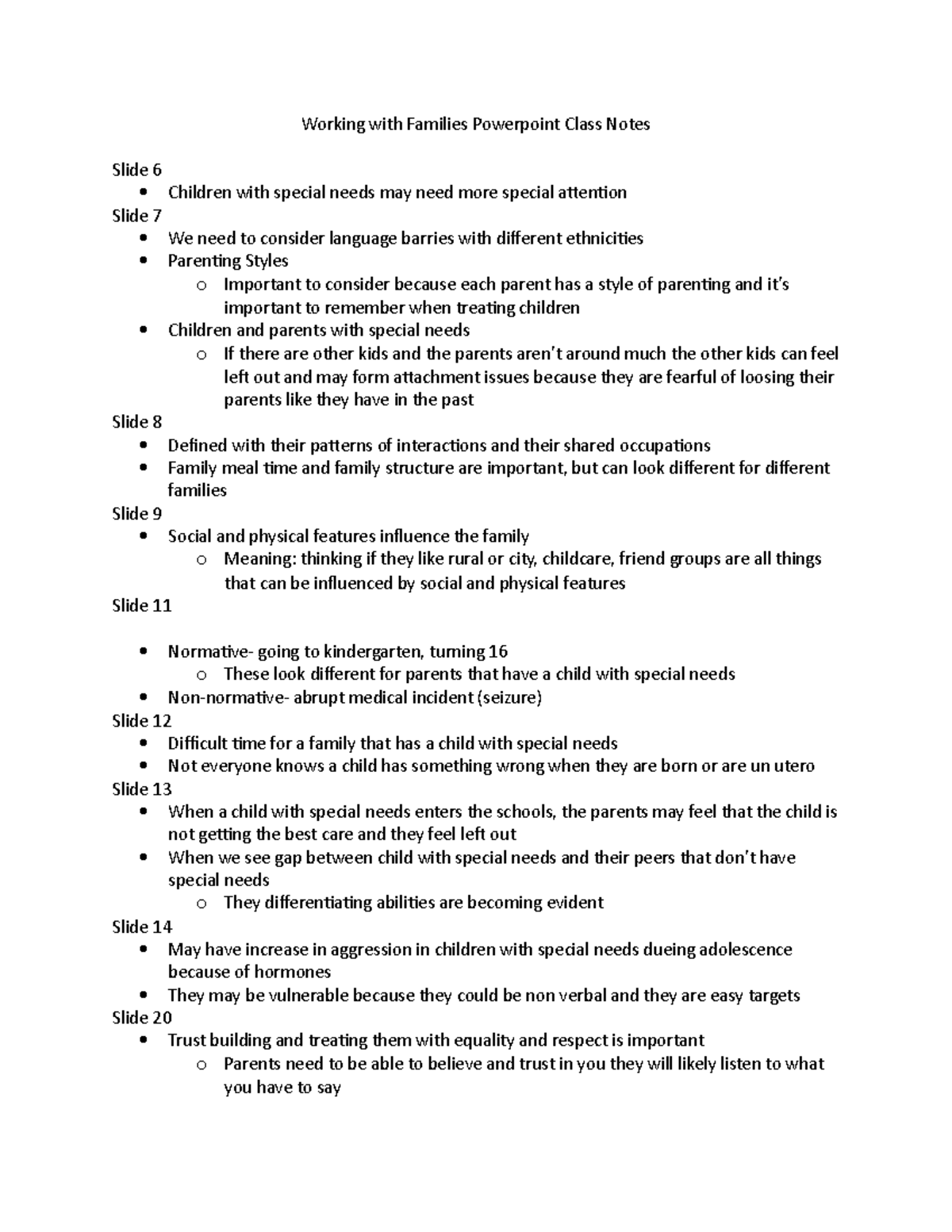 Working with Families Powerpoint Class Notes - Studocu