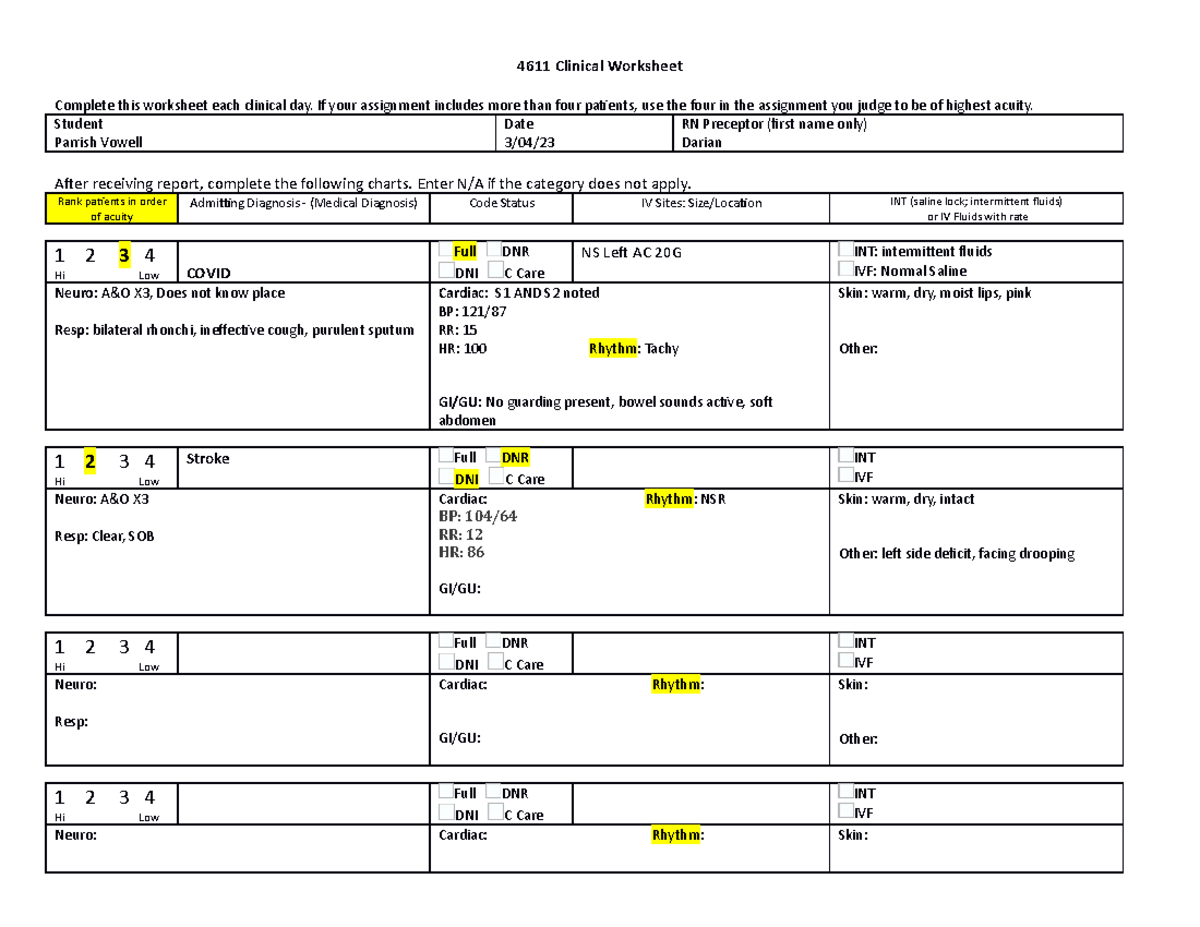 0304 - really boring and dumb - 4611 Clinical Worksheet Complete this ...