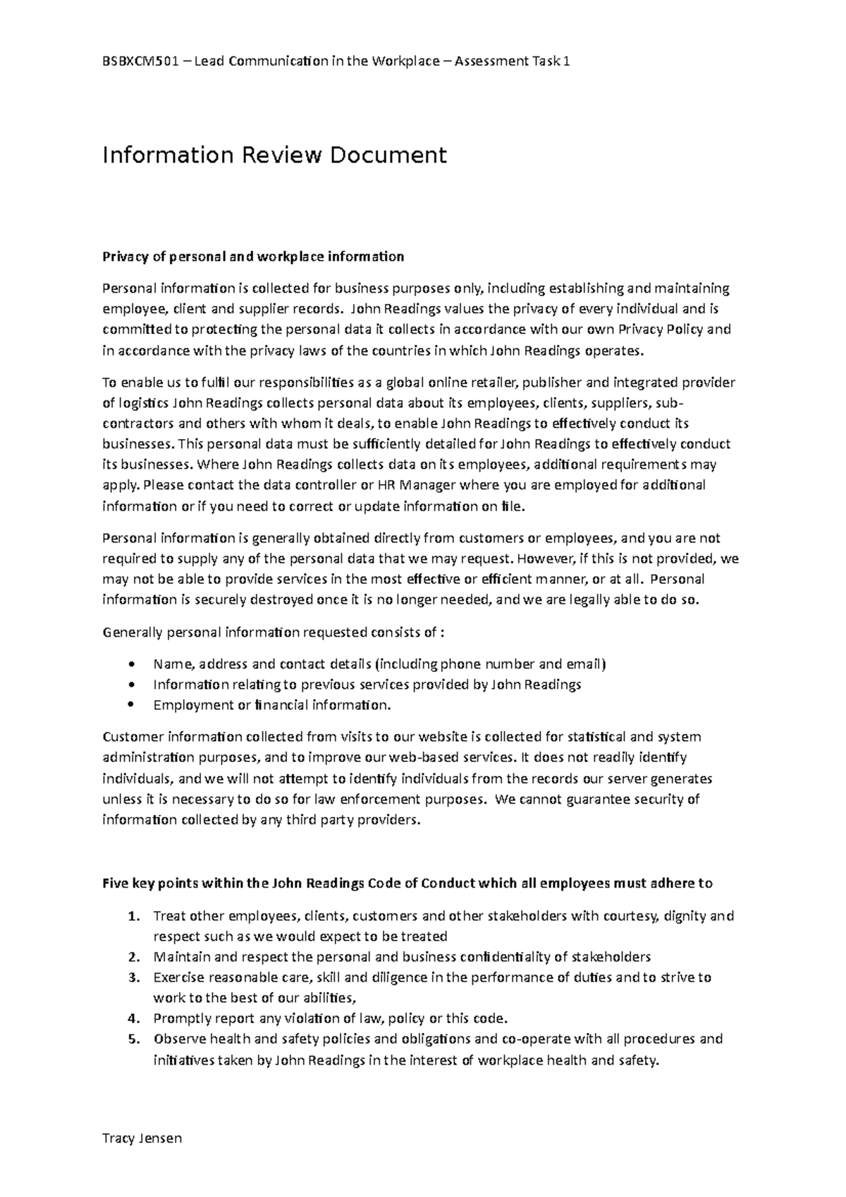 Information Review Document - BSBXCM501 – Lead Communication in the ...