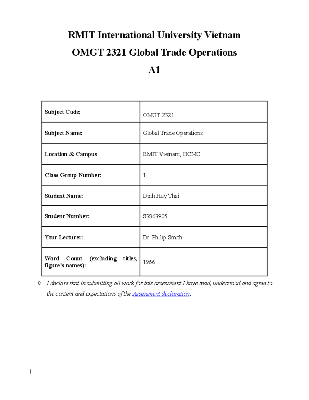 Sample for the assignment 1 - RMIT International University Vietnam ...