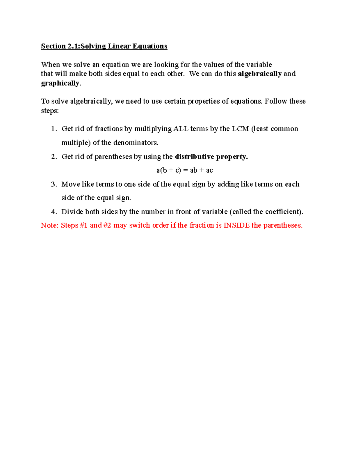 Section 2 - Mrs. Myers College Algebra 1020 notes. - Section 2:Solving ...