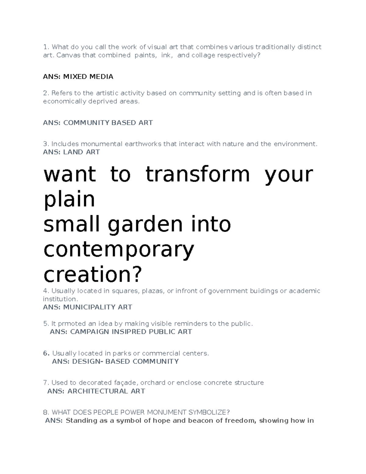 Julia Victoria (CPAR) - 1. What do you call the work of visual art that ...