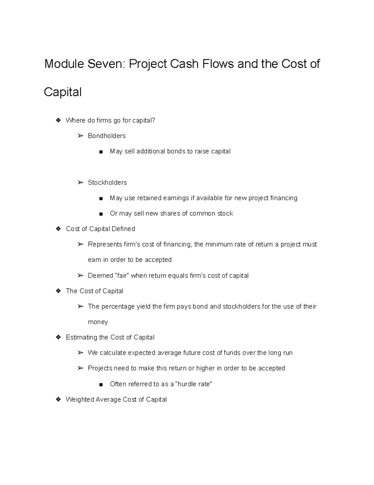 FINC301 Module 7 - Lecture notes - Module Seven: Project Cash Flows and ...