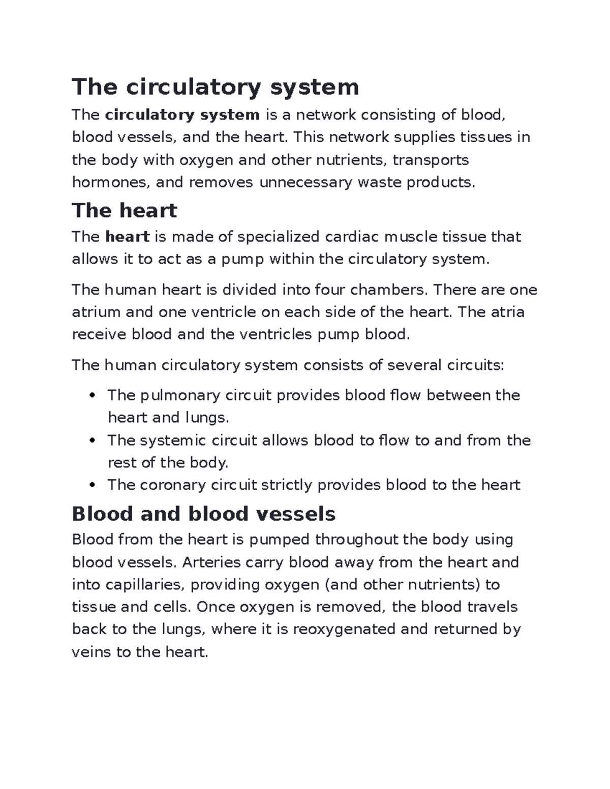Circulatory system - Lecture notes 5 - 20495 - BCU - Studocu
