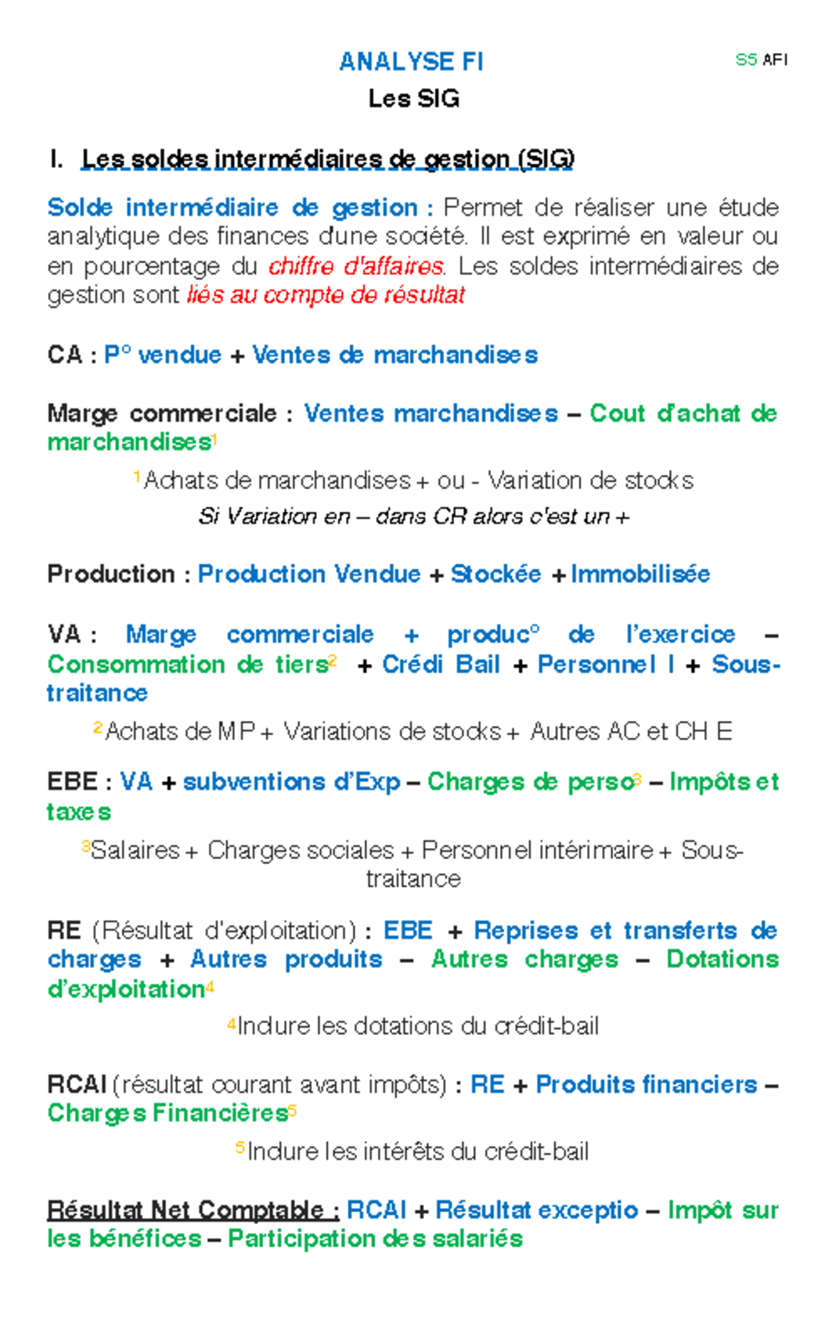 Fiche SIG - ANALYSE FI Les SIG I. Les soldes intermédiaires de gestion ...