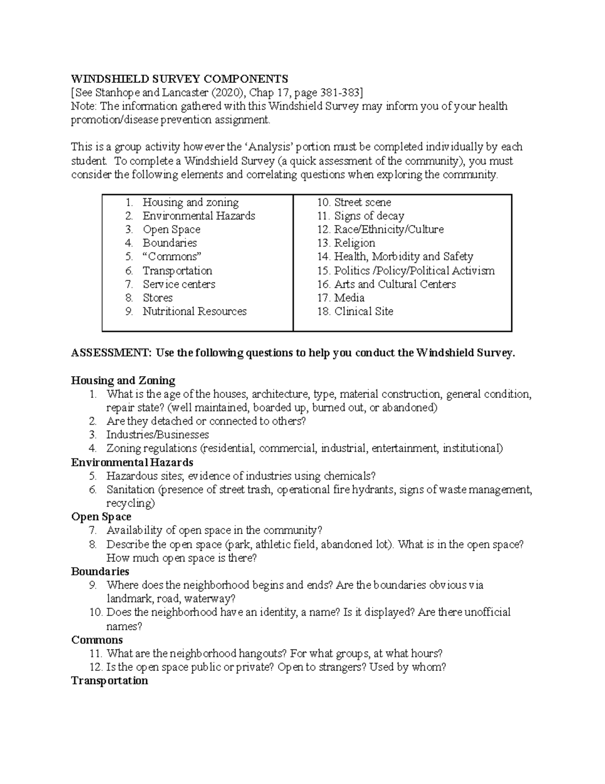N327 Fall 2021 Windshield Survey Instructions-3(1)-1-2 - WINDSHIELD ...