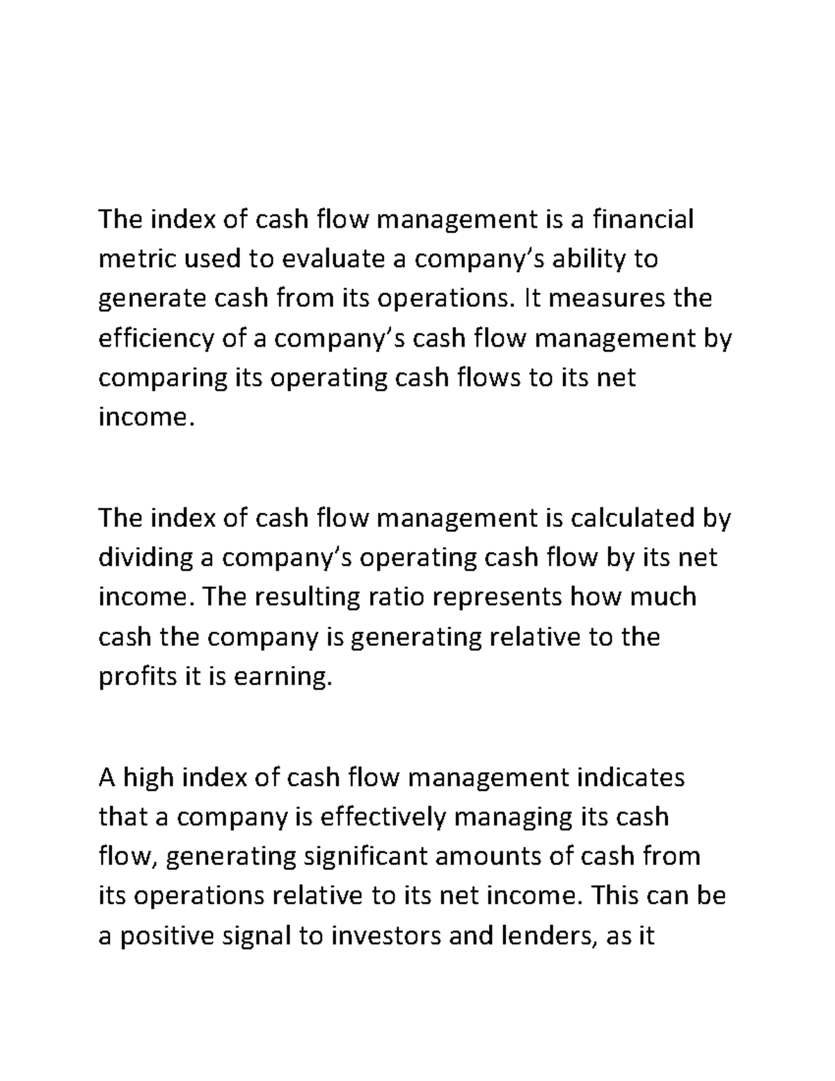 Cash flow management 2 - It measures the efficiency of a company’s cash ...