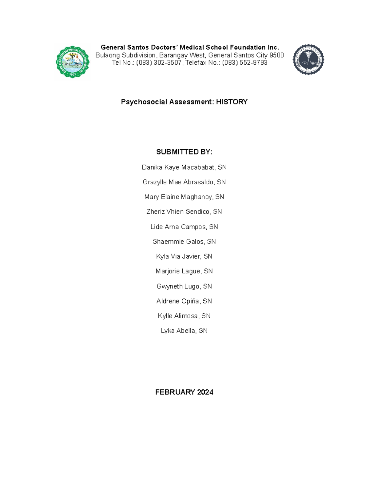 Group-3 Psychosocial-Assessment -HIstory - General Santos Doctors ...