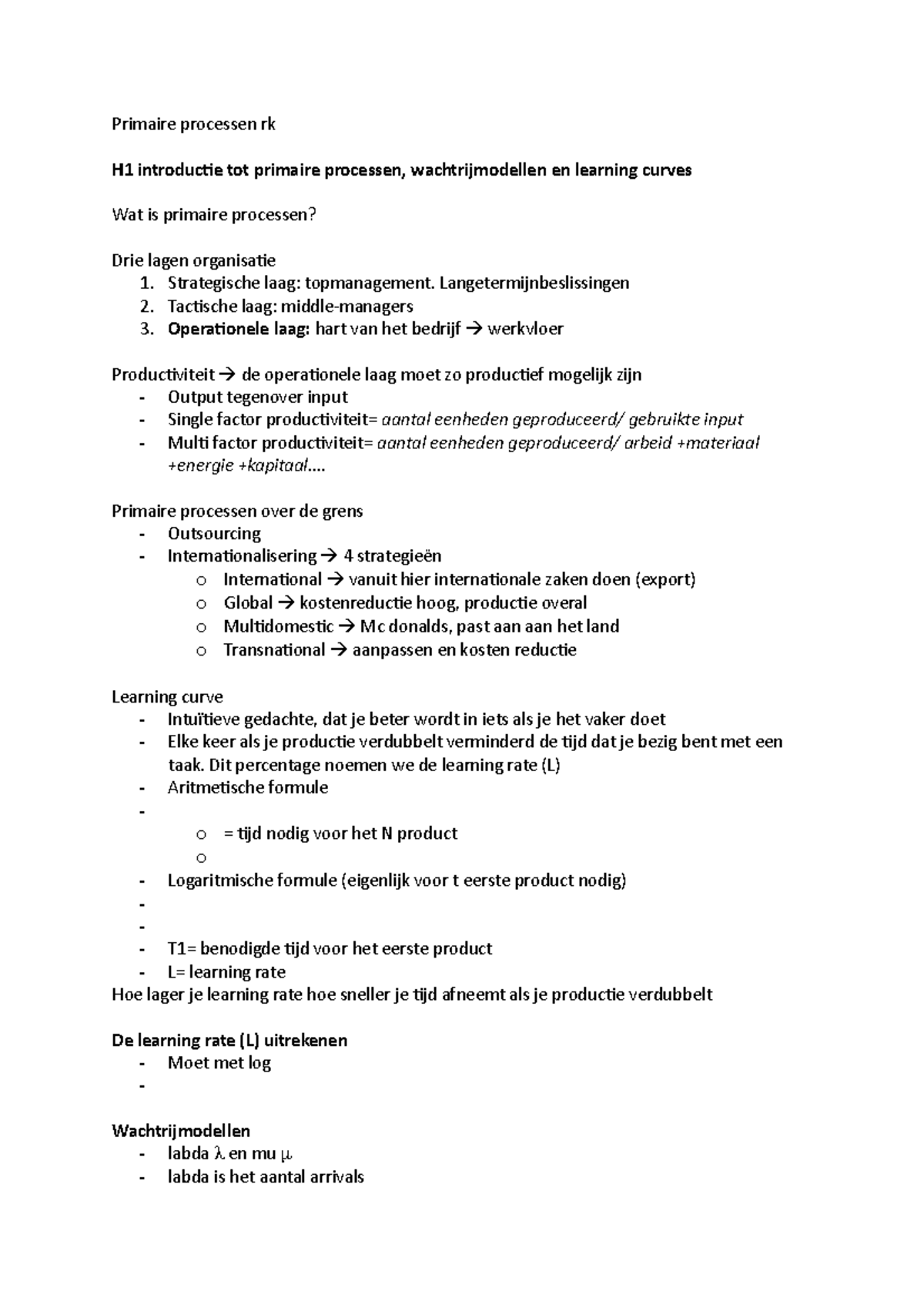 Primaire processen rk - samenvatting van het vak. - Primaire processen ...