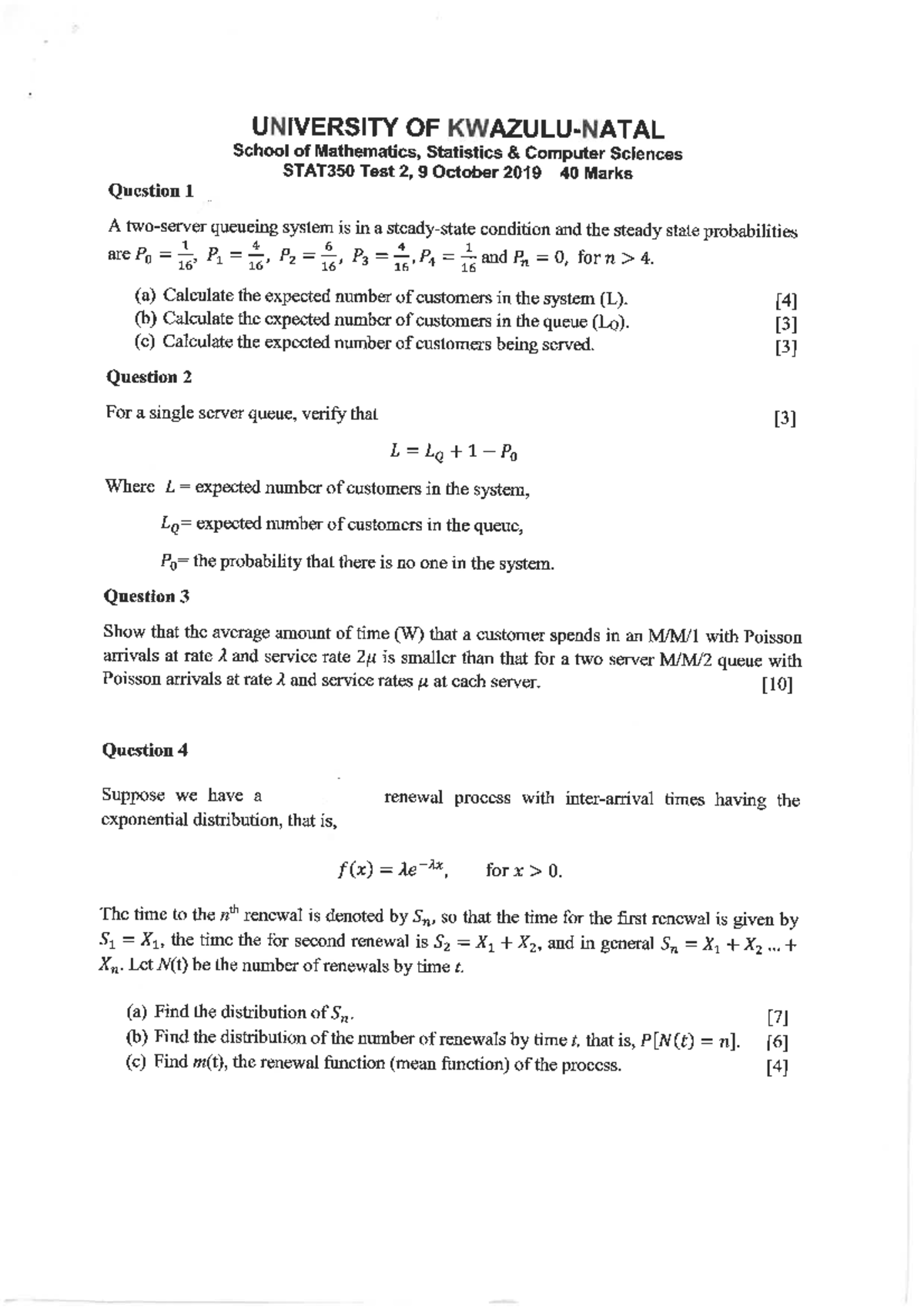 STAT350 Test 2 Solutions - UNIVERSITY OF School of Mathematics ...
