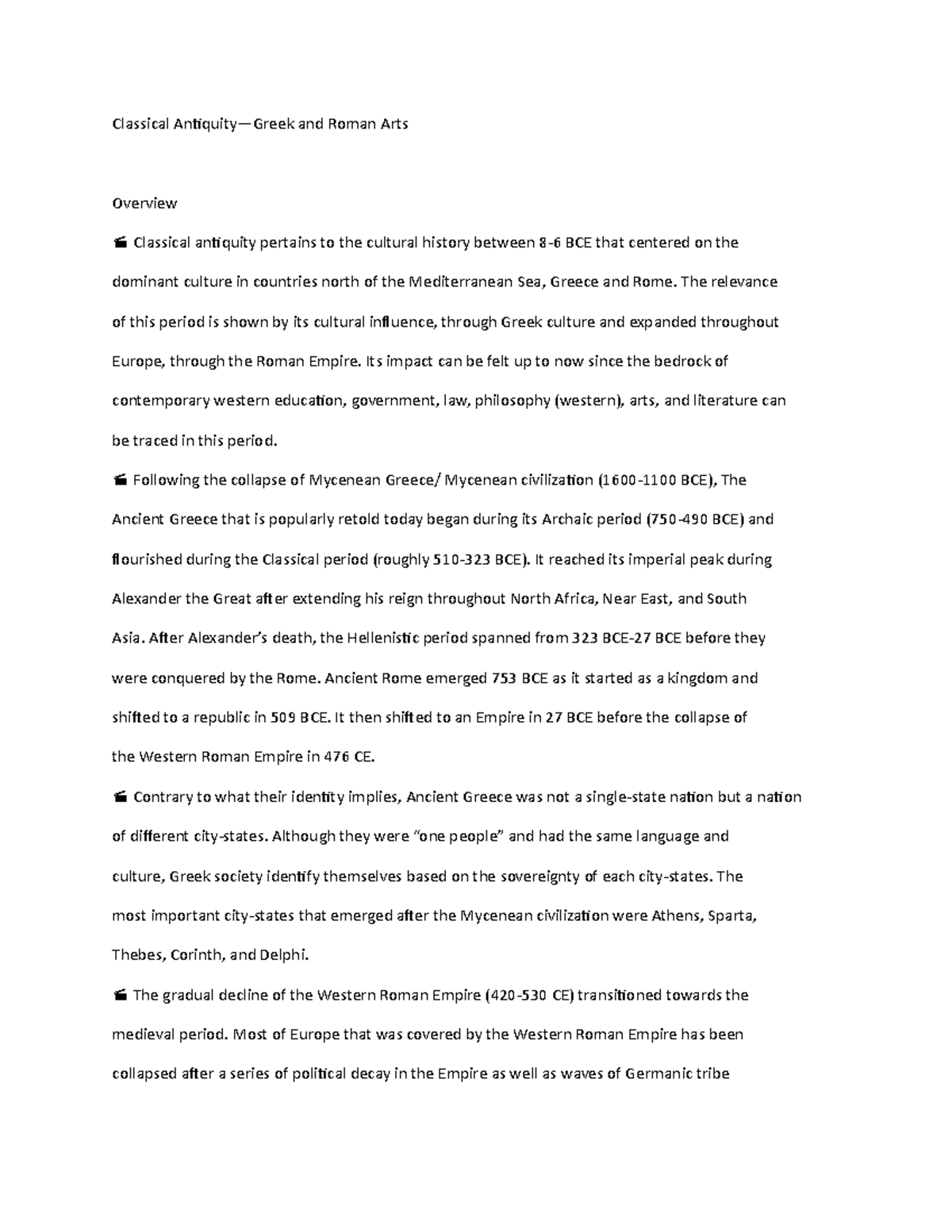 Classical Antiquity—Greek and Roman Arts - Classical Antiquity—Greek ...