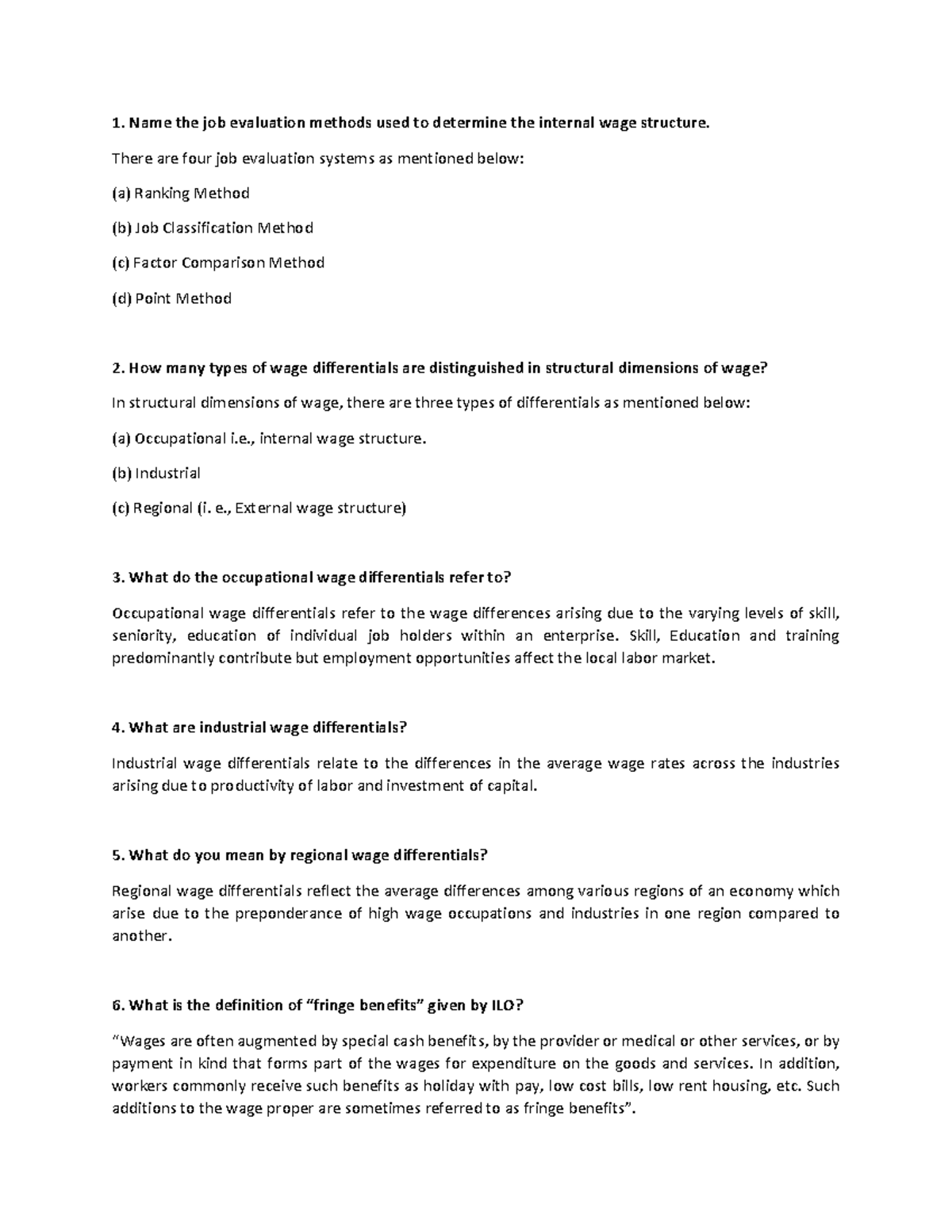 MCQs - HRM MCQs - 1. Name the job evaluation methods used to determine ...