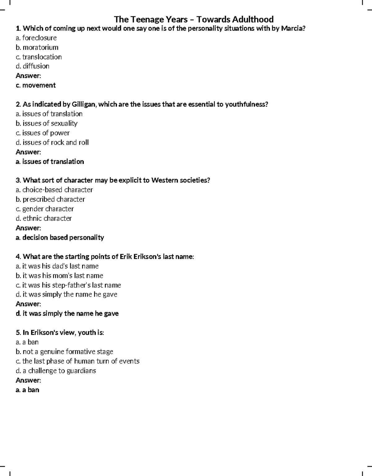 The Teenage Years – Towards Adulthood - Developmental Psychology ...