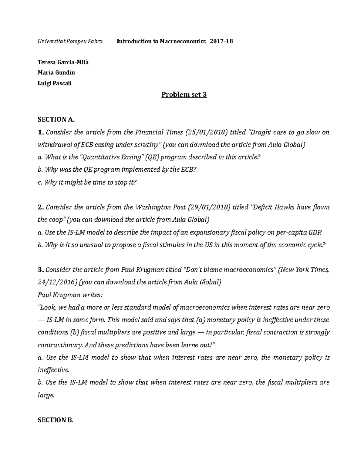 Problem Set 3 - Universitat Pompeu Fabra Introduction to Macroeconomics 2017- Teresa Garcia-Milà ...