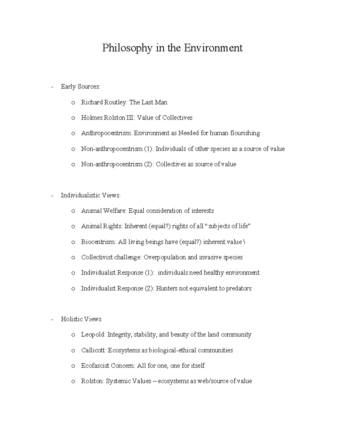 Philosophy in the Environment - Philosophy in the Environment Early ...