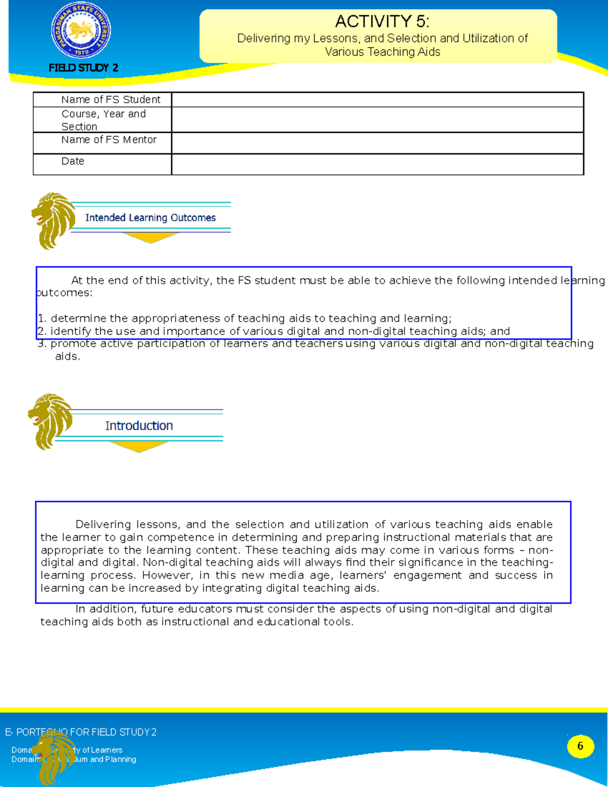 FS 2 Activity 5 - None - Delivering my Lessons, and Selection and ...