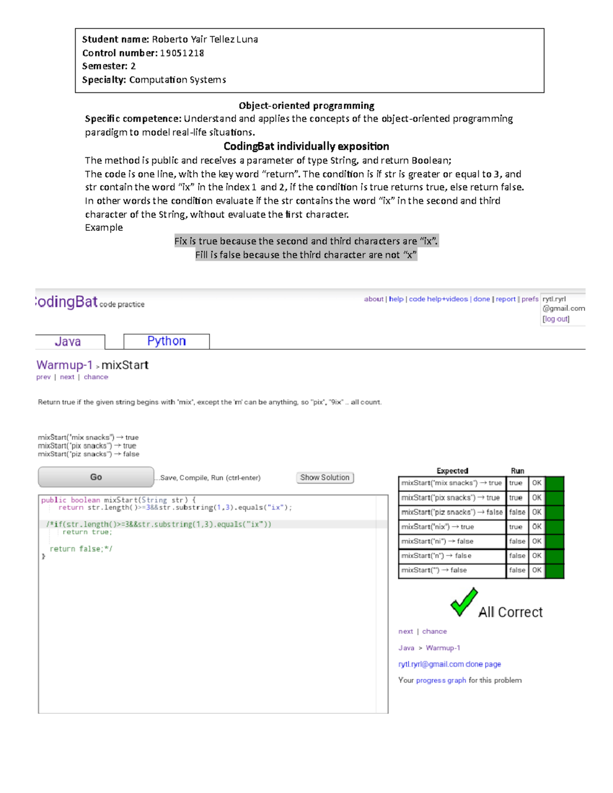 Coding bat excercise - Mix start - Object-oriented programming Specific ...