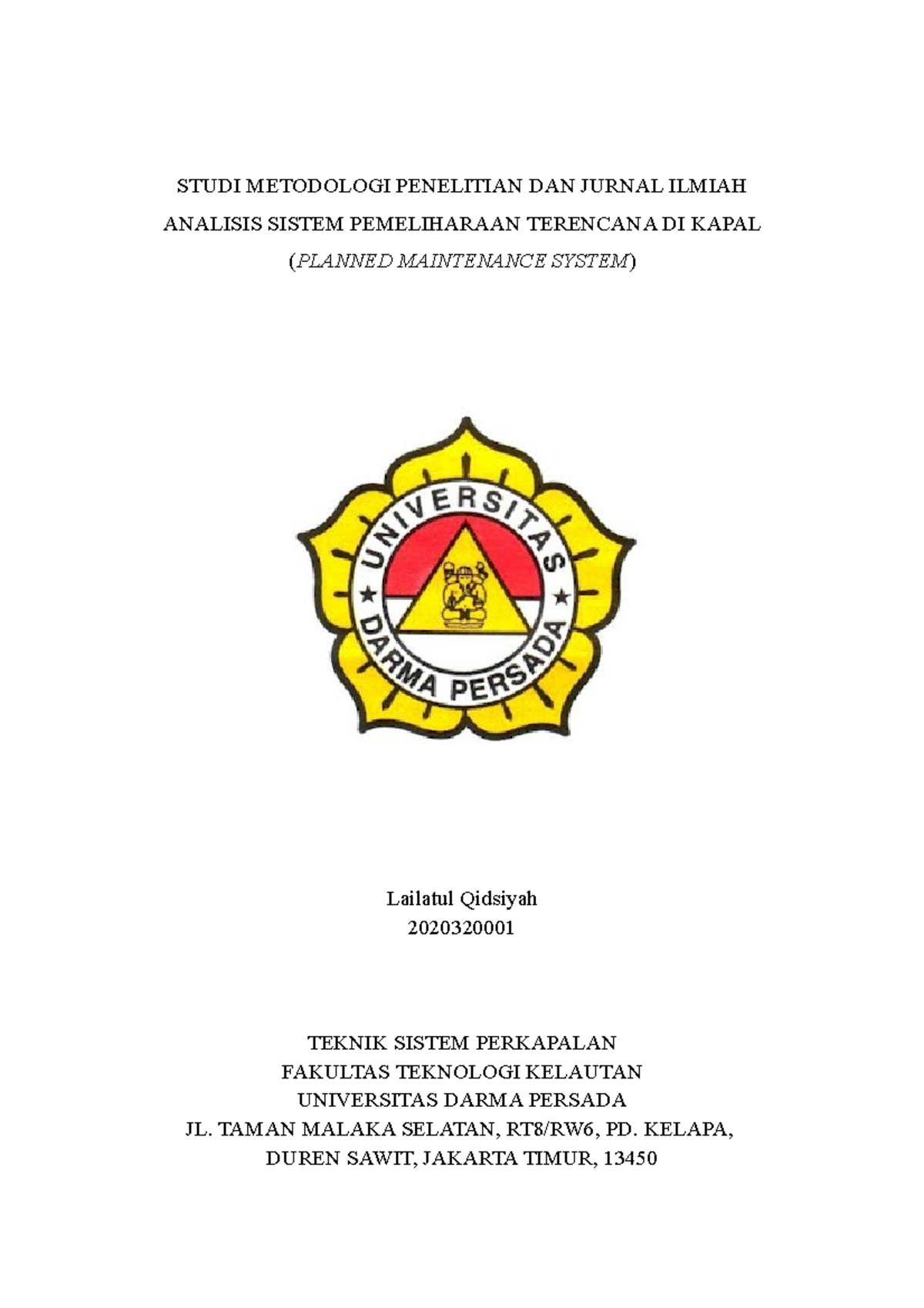 Planned Maintenance System - STUDI METODOLOGI PENELITIAN DAN JURNAL ILMIAH ANALISIS SISTEM - Studocu