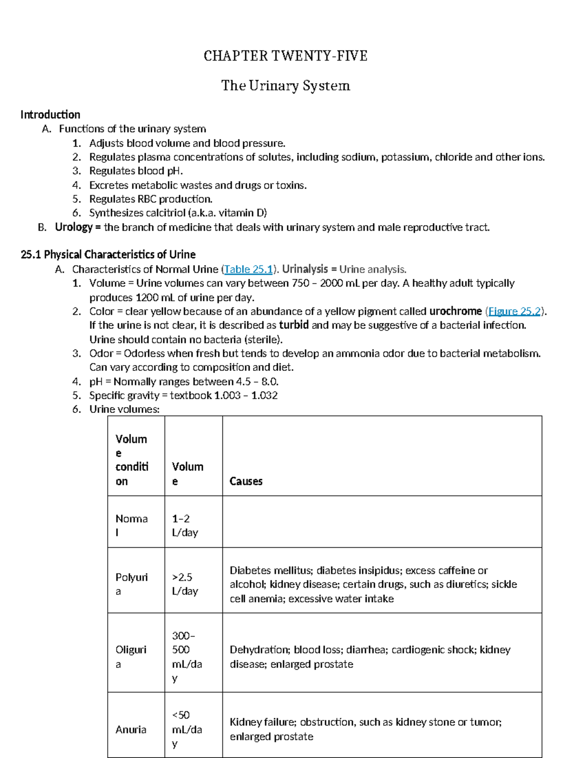 Ch. 25 urinary system outline - CHAPTER TWENTY-FIVE The Urinary System ...