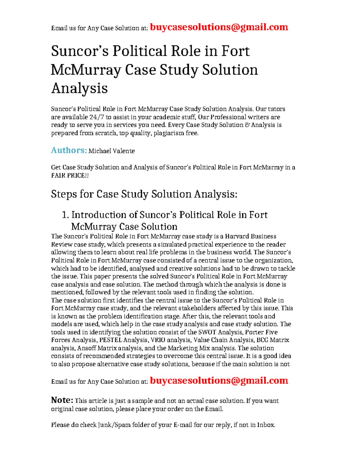 Case Solution Suncor's Political Role in Fort McMurray - Suncor’s Political Role in Fort ...