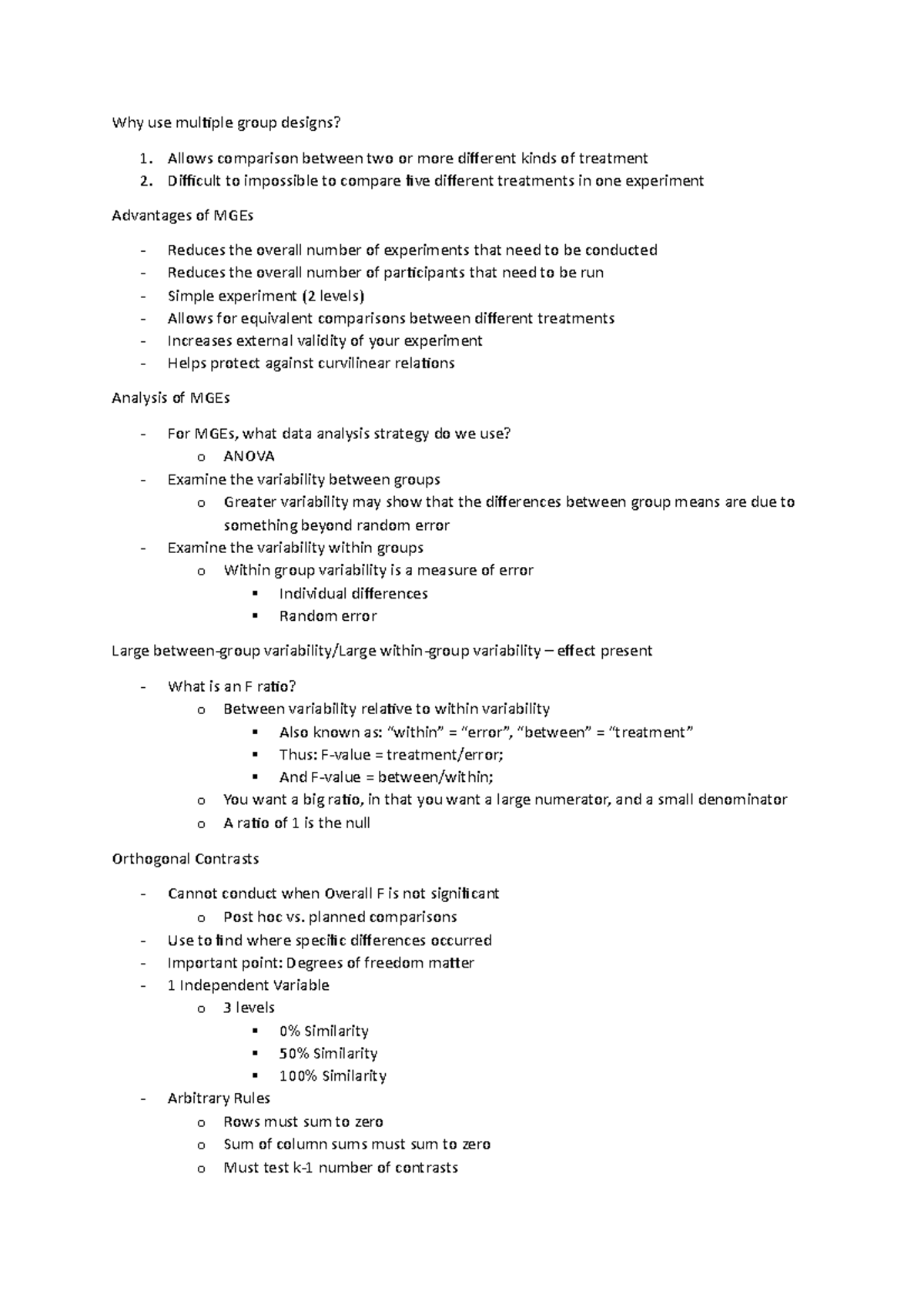 Week 5 lecture 1 notes - Why use multiple group designs? Allows ...