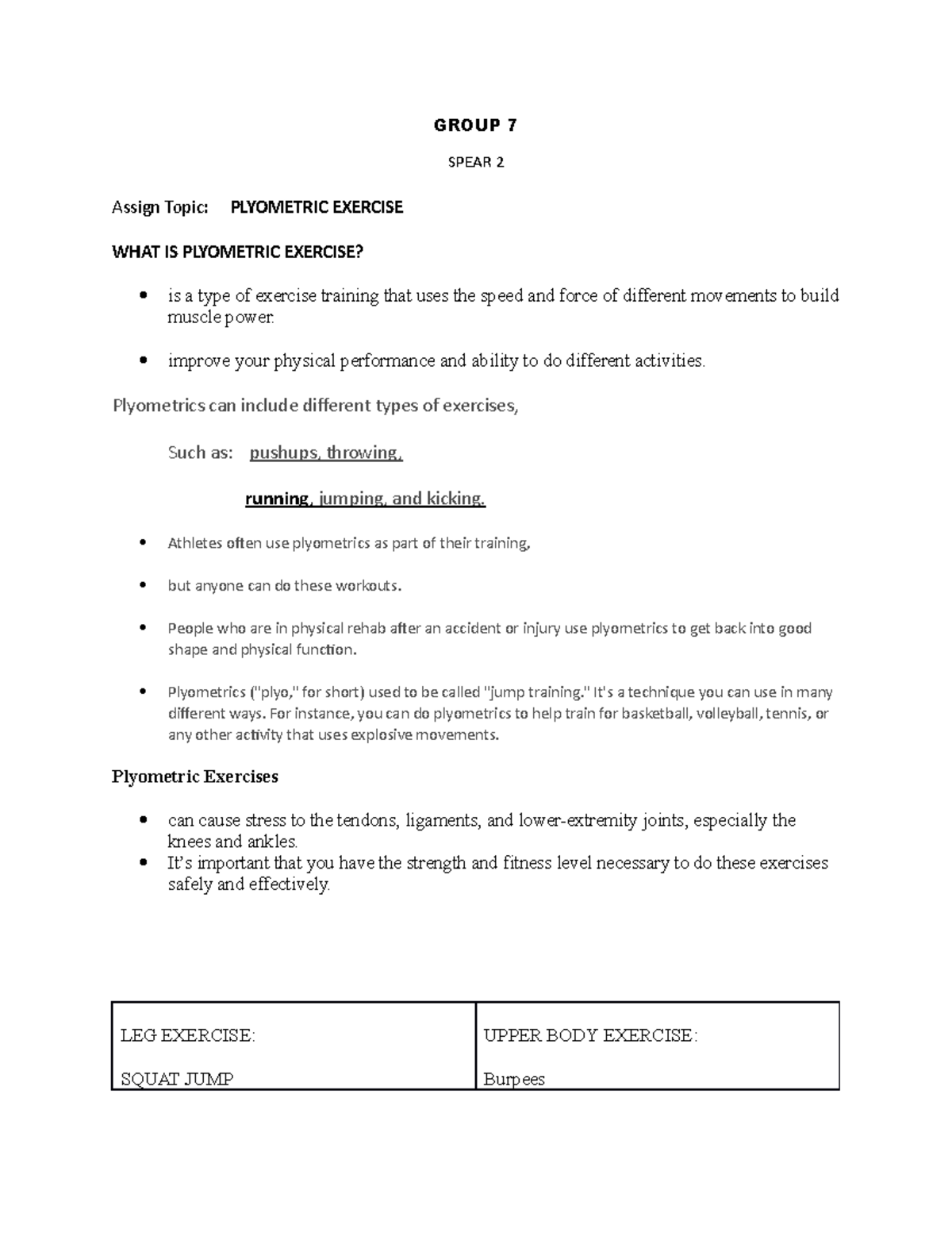 Plyometric Exercises - n/a - GROUP 7 SPEAR 2 Assign Topic: PLYOMETRIC ...
