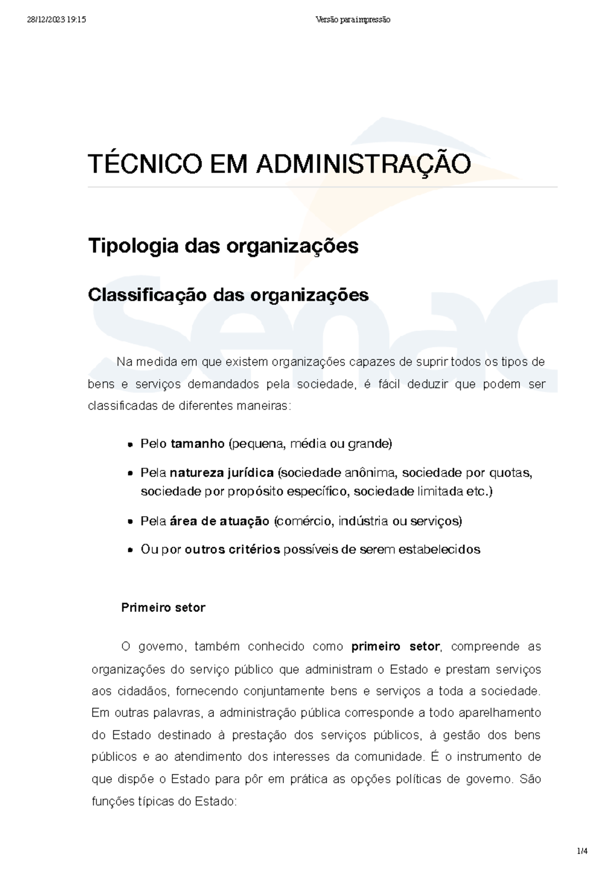 3 - adm ead - TÉCNICO EM ADMINISTRAÇÃO Tipologia das organizações ...