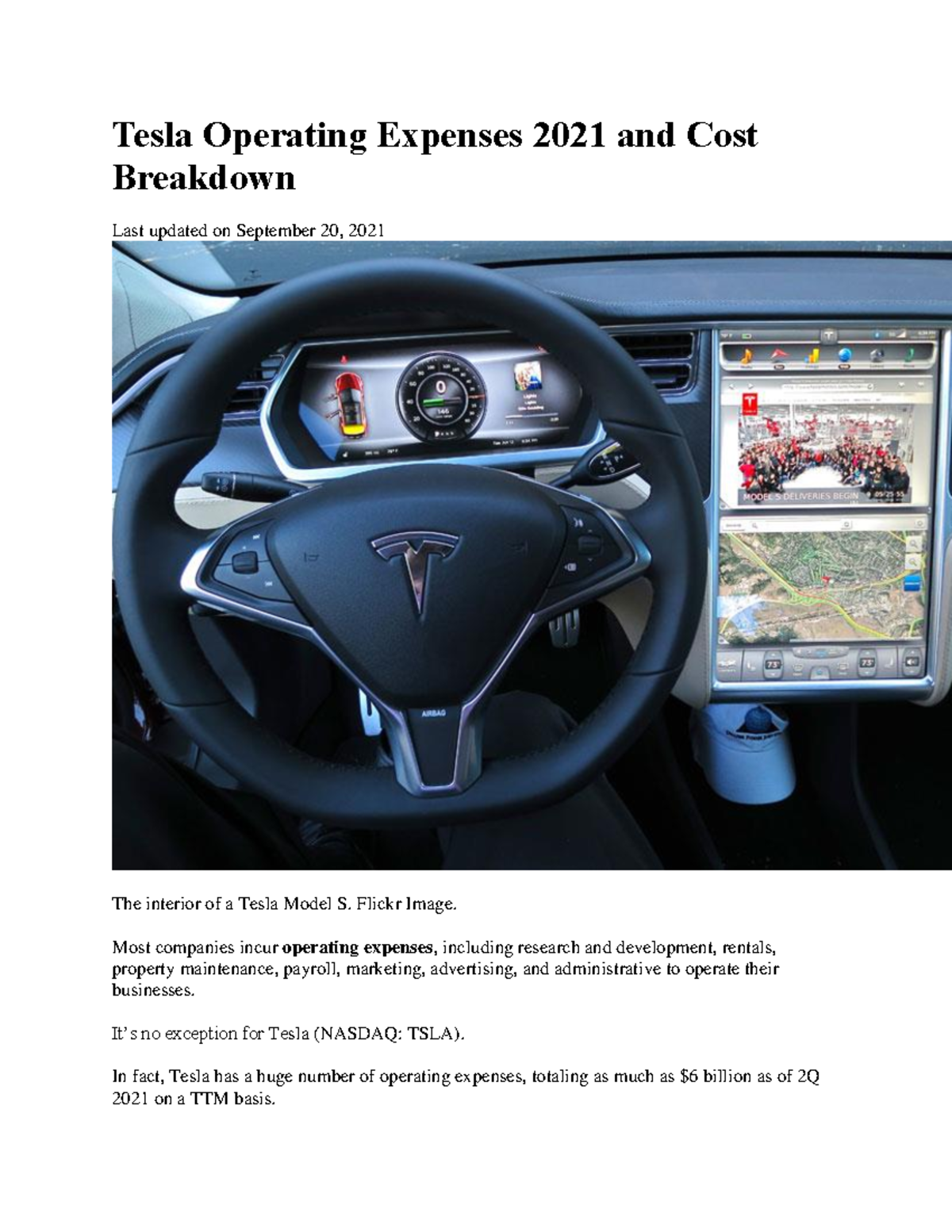 Tesla Operating Expenses 2021 and Cost Breakdown - Flickr Image. Most ...