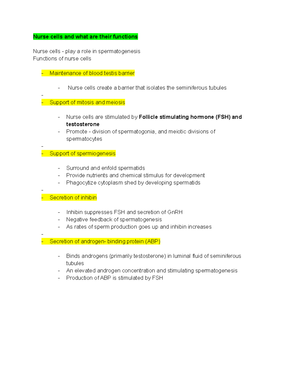 Nurse cells and what are their functions - Studocu