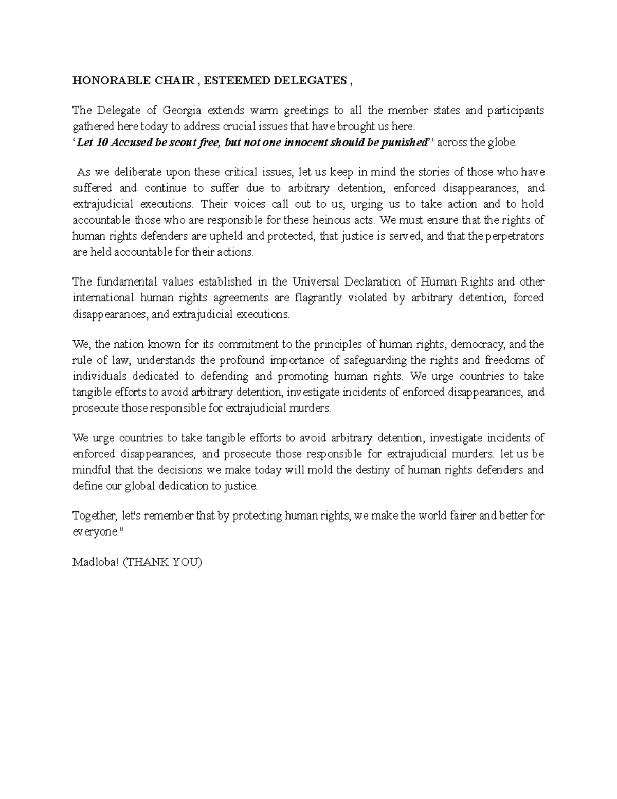 Modified GSL - ALL THE BEST - HONORABLE CHAIR , ESTEEMED DELEGATES ...