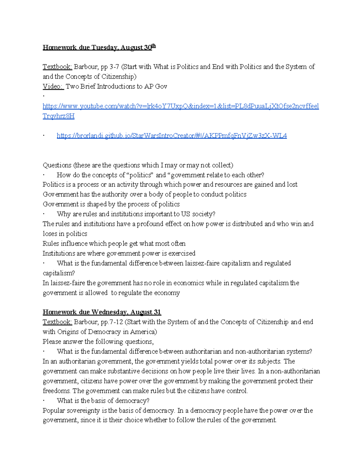 US GOV Unit 1 hw - Unit 1 homework for US Government class - Homework ...