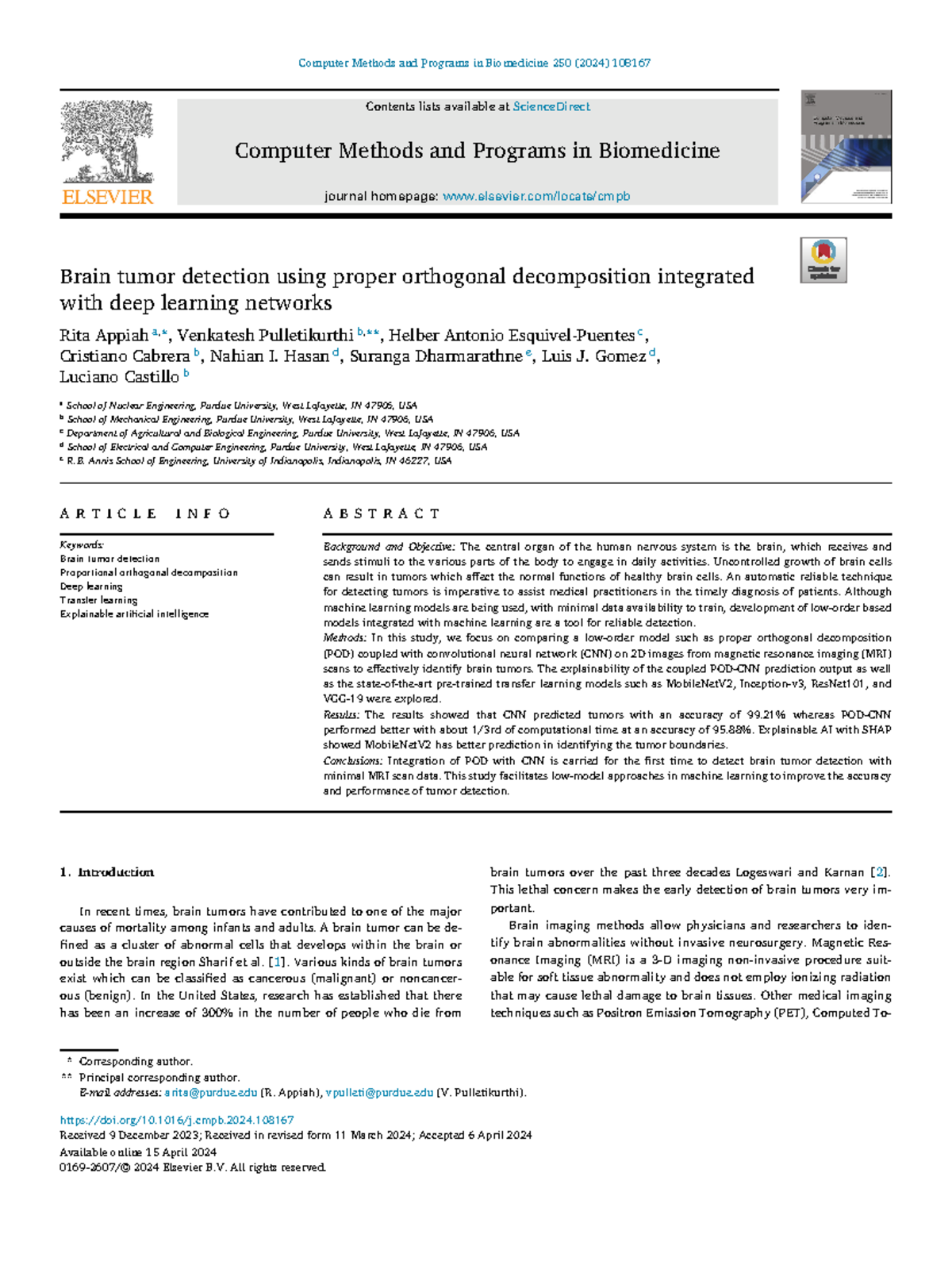Brain Tumor Detection Using Proper Orthogonal Decomposition Integrated With Deep Learning