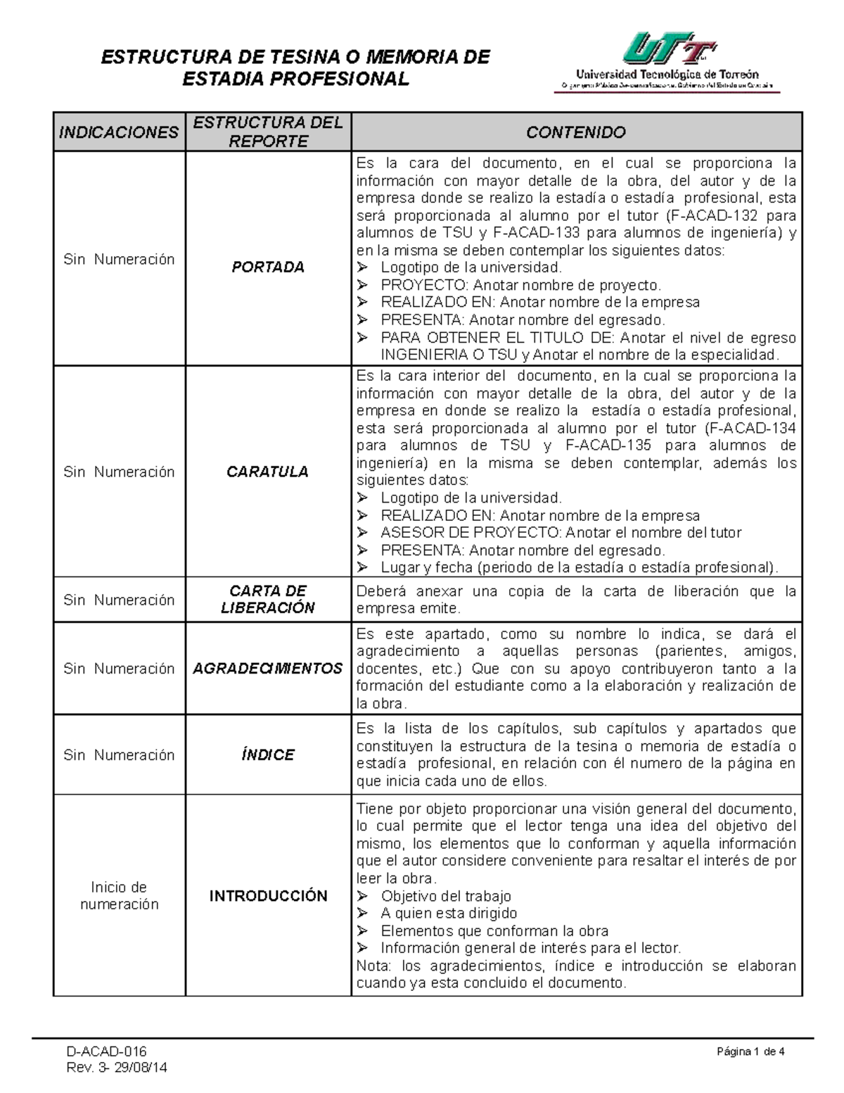 D-ACAD-016 Estructura de tesina o memoria de estadìa profesional - D ...