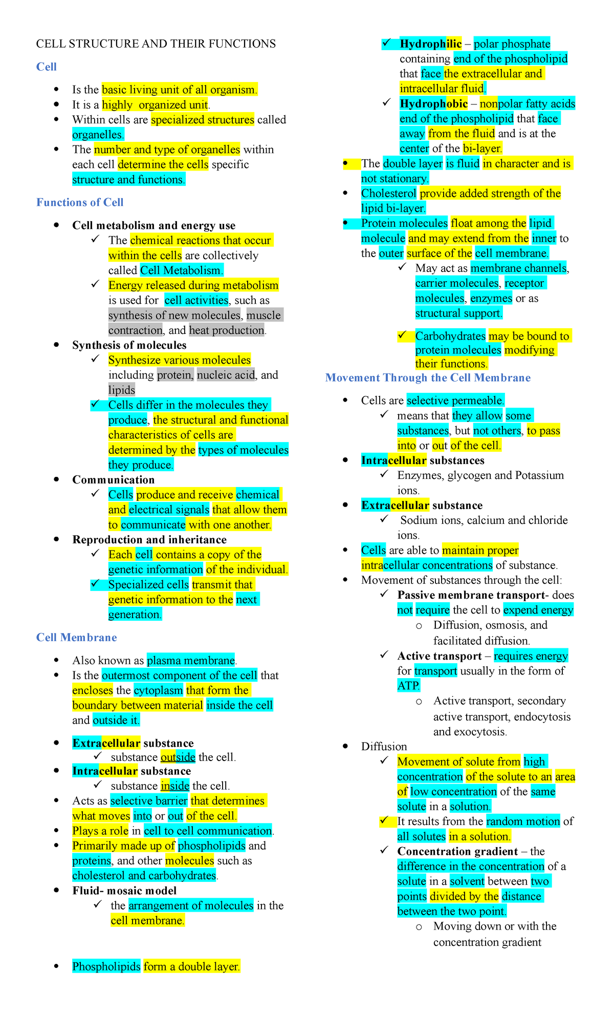 Cell Structure And Their Functions Cell Structure And Their Functions