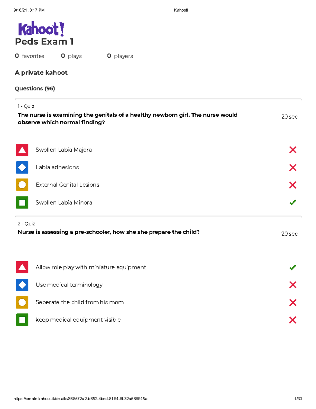 N371 Peds Exam 1 Kahoot Practice Questions - Peds Exam 1 0 favorites 0 ...