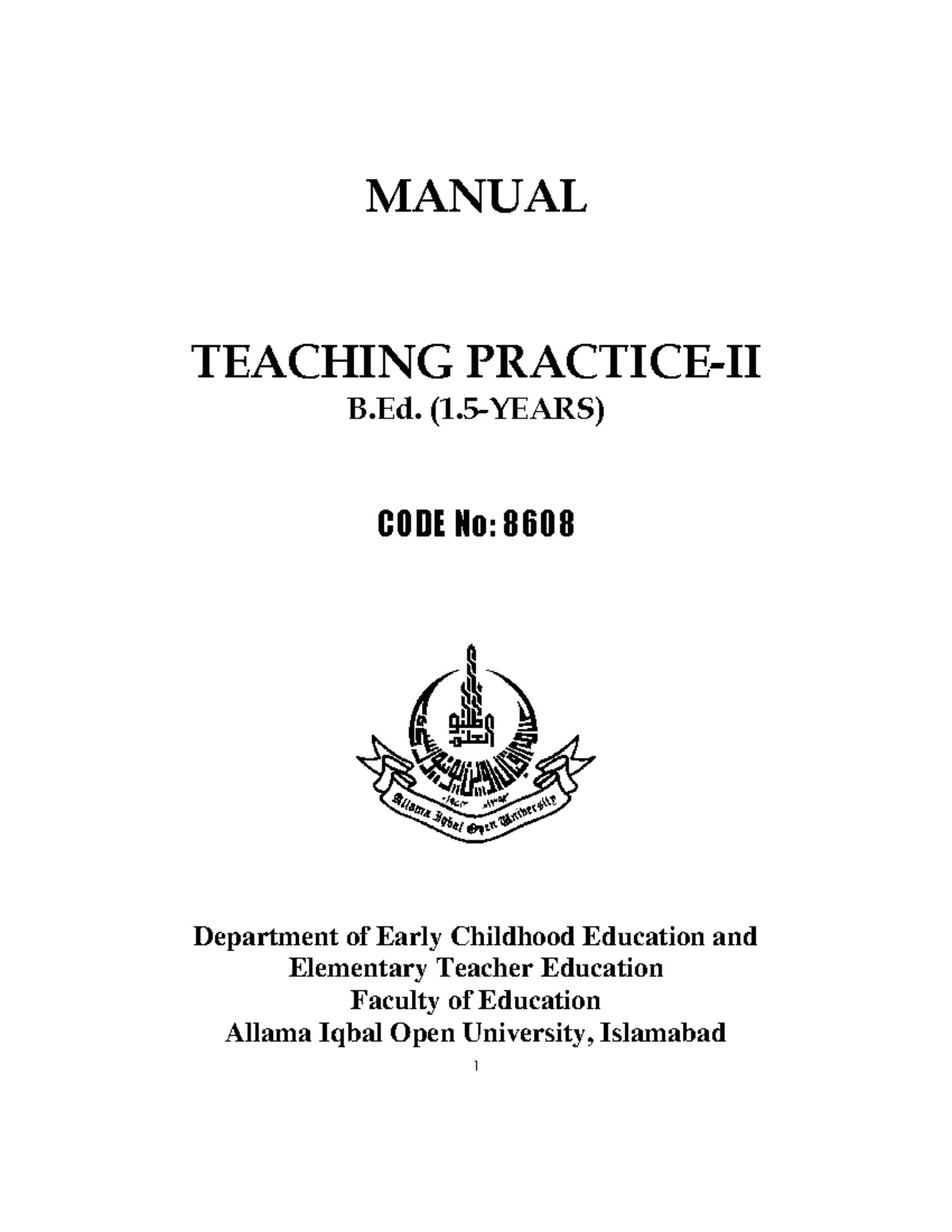 8608 - Study from aiou. - MANUAL TEACHING PRACTICE-II B. (1-YEARS) CODE ...
