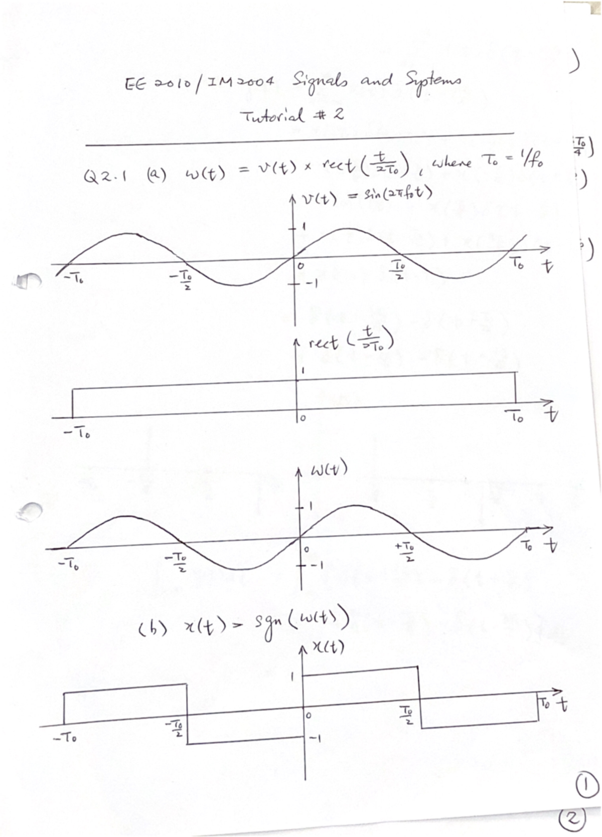 EE2010 Tutorial 2 Solutions 2020 - EE2010 - Studocu