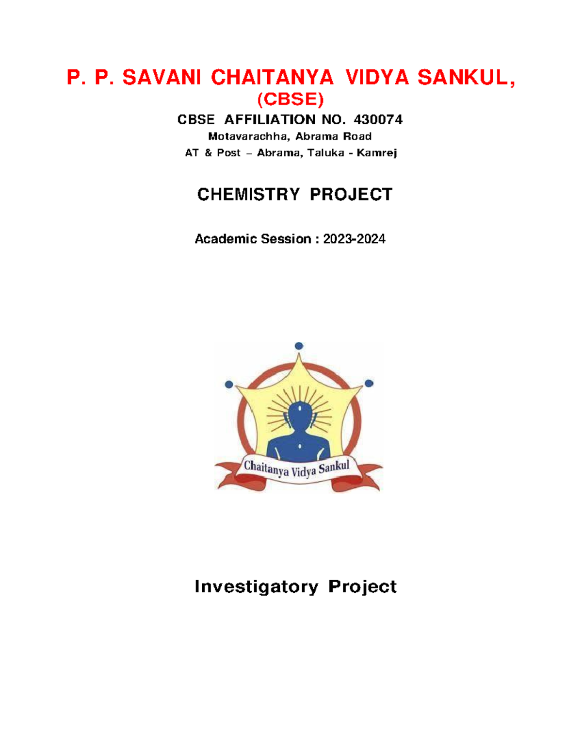 AB CHEM - P. P. SAVANI CHAITANYA VIDYA SANKUL, (CBSE) ####### CBSE ...