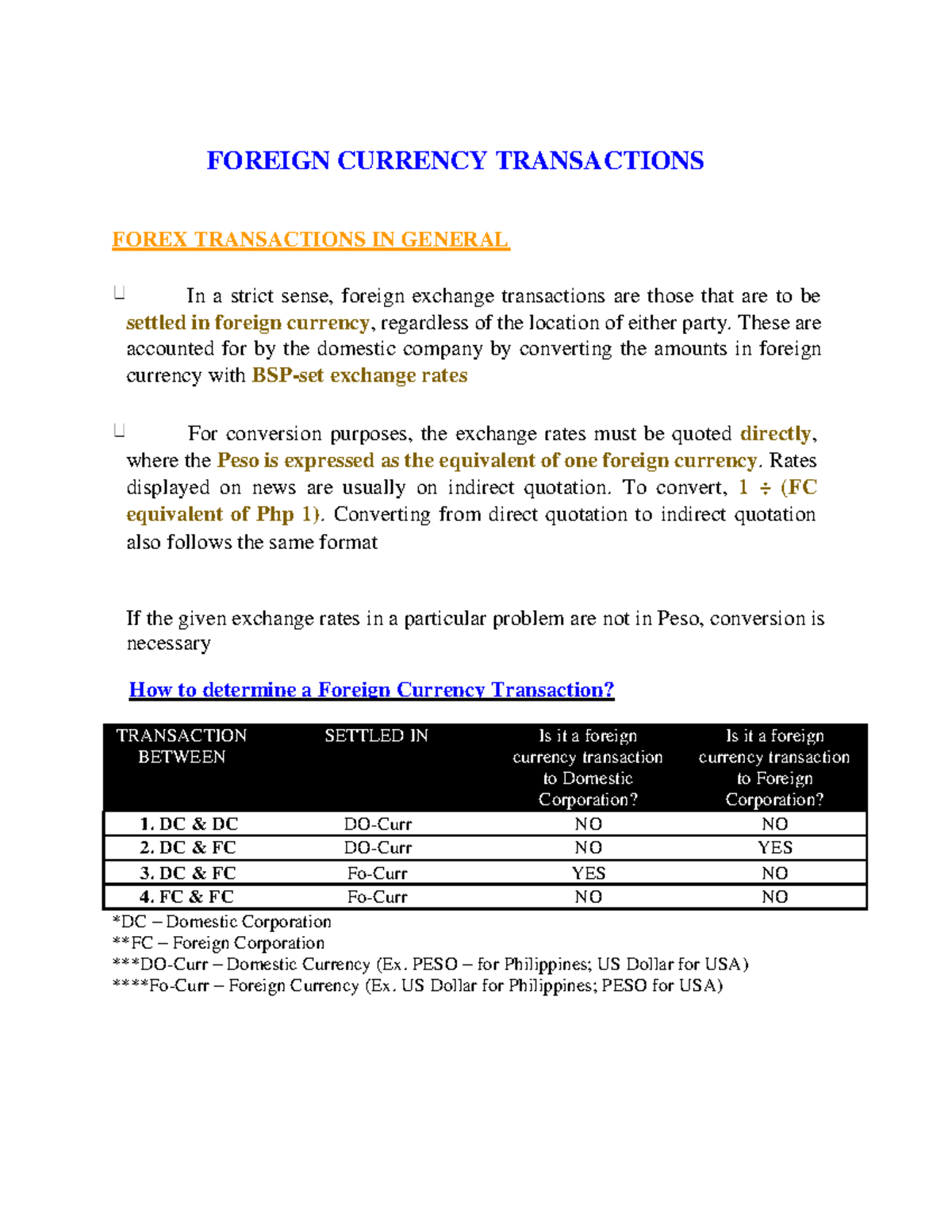 Forex 1 - awf - FOREIGN CURRENCY TRANSACTIONS FOREX TRANSACTIONS IN GENERAL In a strict sense ...