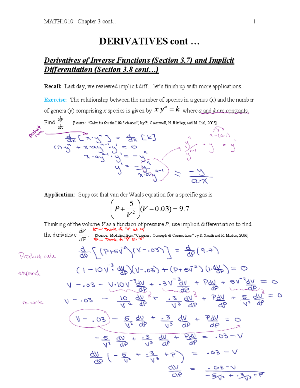 (8th Lecture) 3.7 - Derivatives of Inverse Functions , 3.8 - Implicit ...