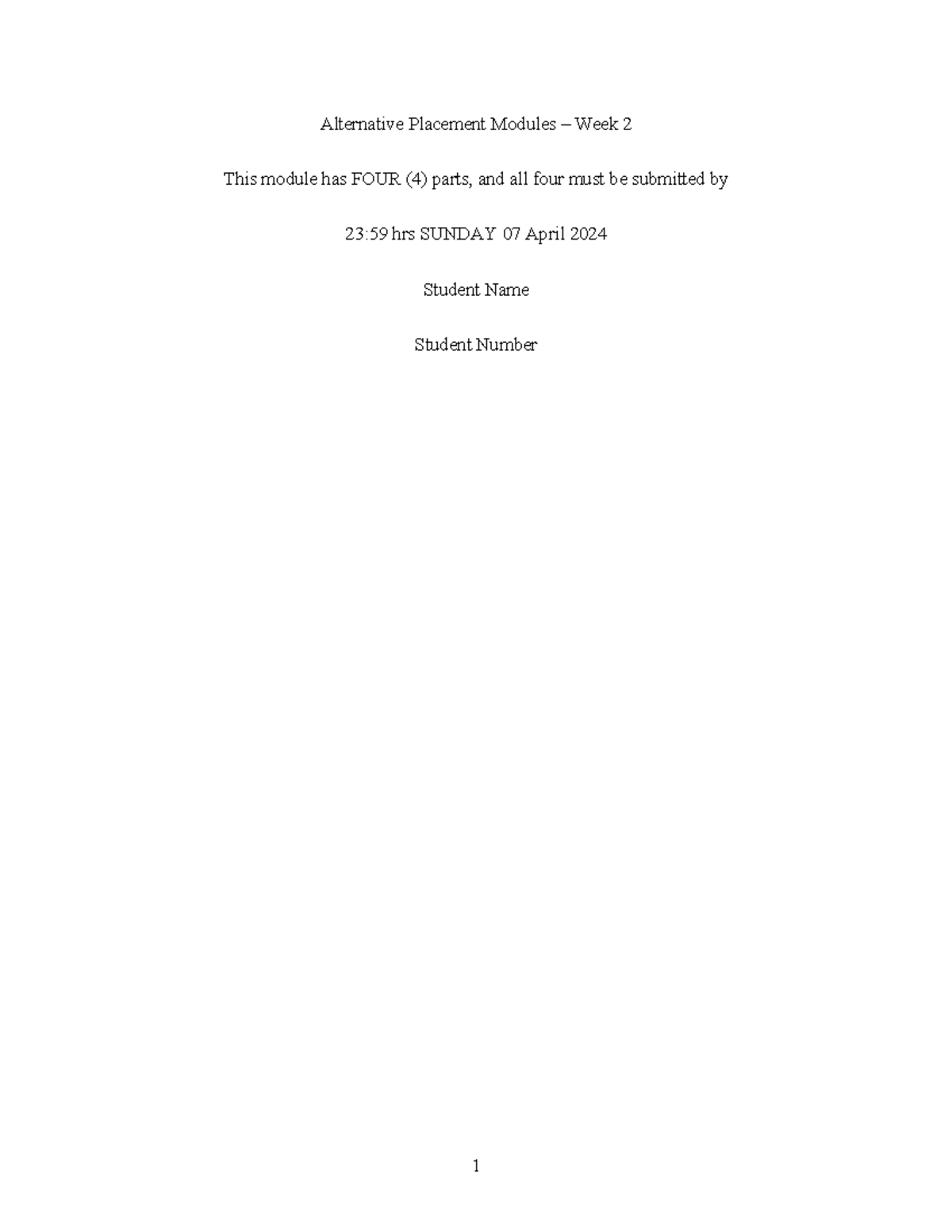 Alternative Placement Modules Week 2 - Alternative Placement Modules ...