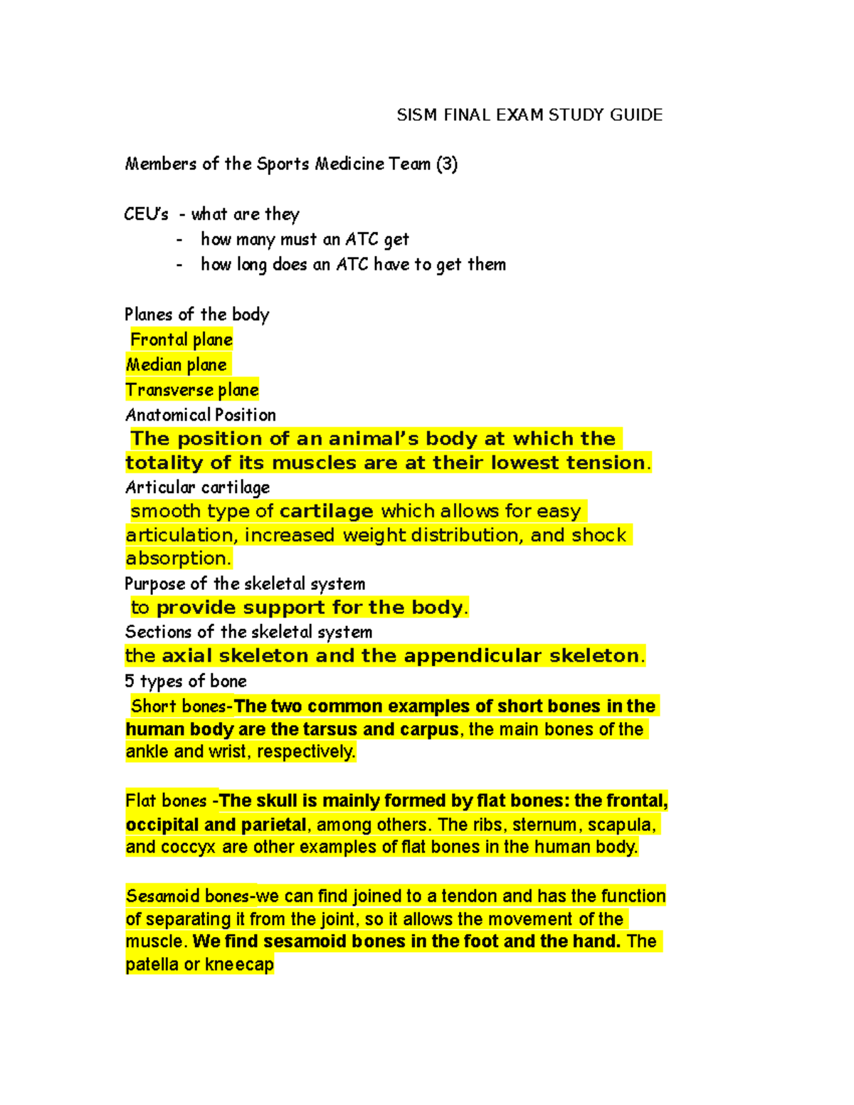 Sports Med Final EXAM Study Guide 2021[969] - SISM FINAL EXAM STUDY ...