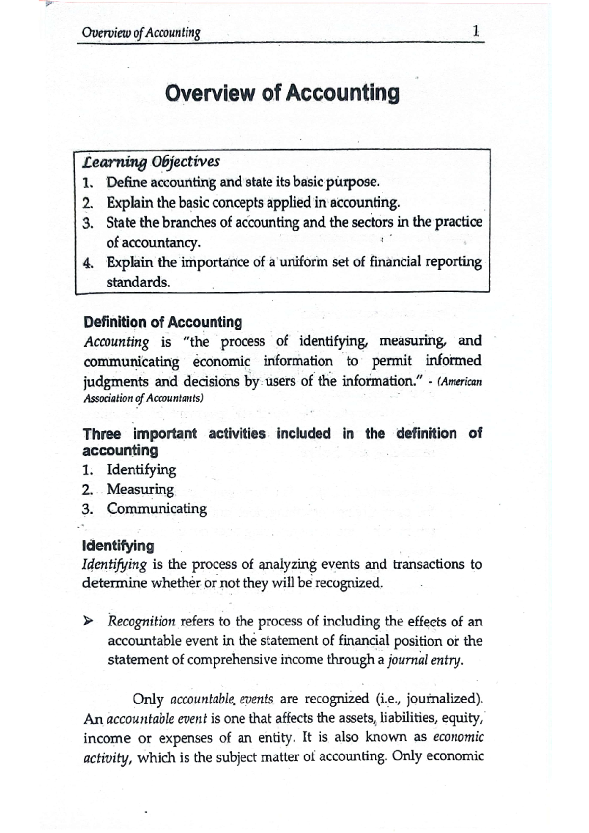 Chap-1 CFAS 2024 by Millan - Overview of Accounting 1 Overview of Accounting Learning Objectives ...
