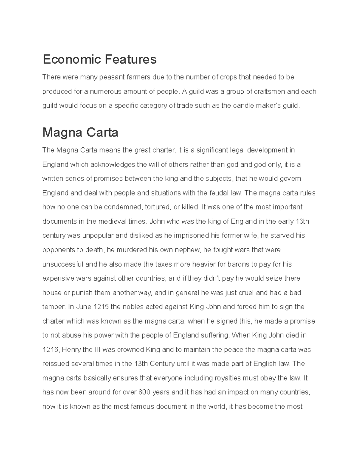 The Regulations Of Medieval England In Magna Carta - Economic Features ...